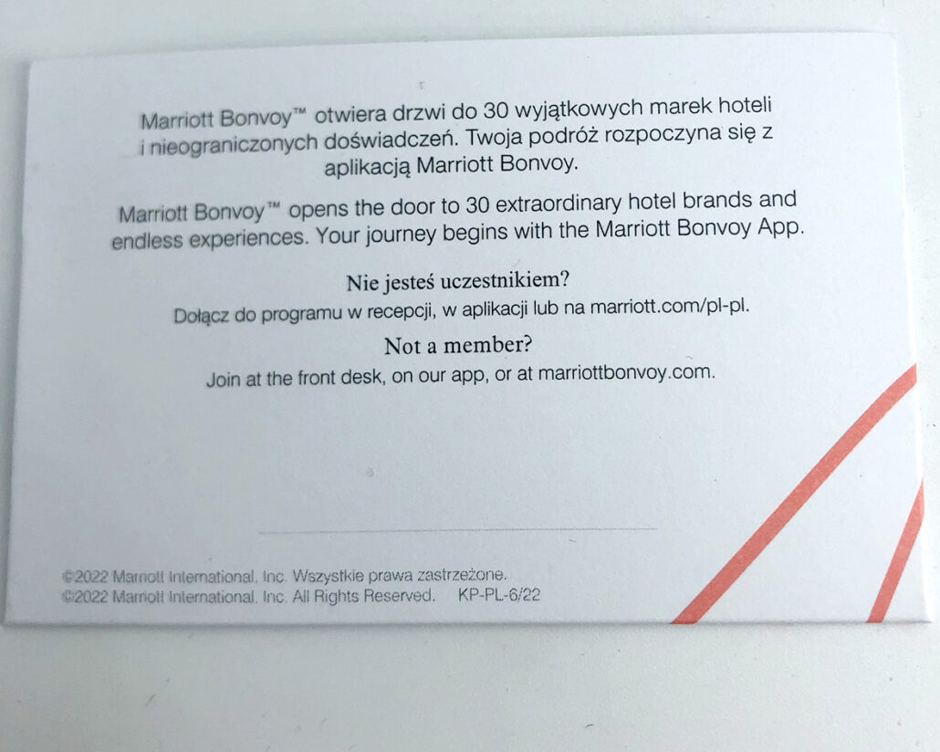 Keycard holder Marriot Marriott Bonvoy™ Member / Non-Member Key Packet ...